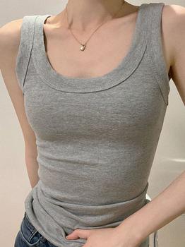 Emmiol Free shipping 2025 Solid Ribbed U Neck Tank Top Gray L in Tank ...