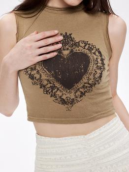 Emmiol Free shipping 2025 Retro Distressed Heart Shaped Print Tank Top ...