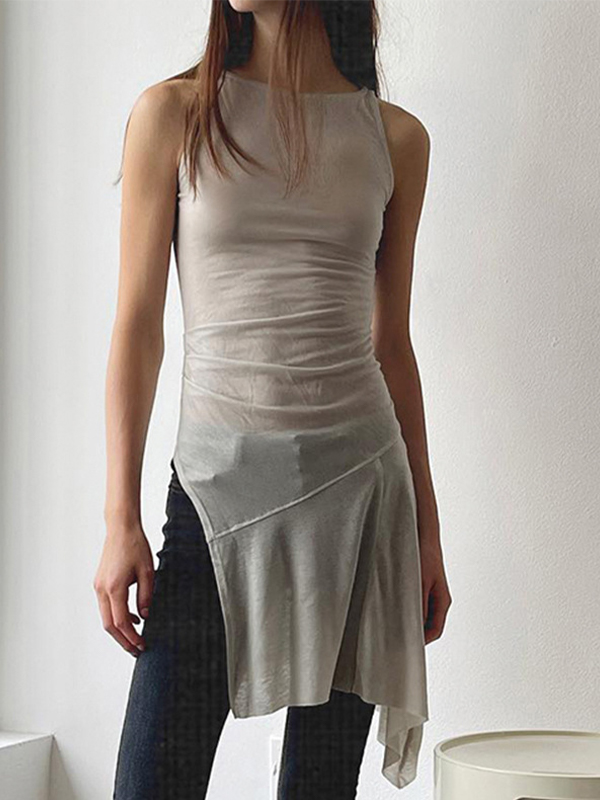 Emmiol Free shipping 2026 Asymmetric Mesh See Through Thin Tank Top ...