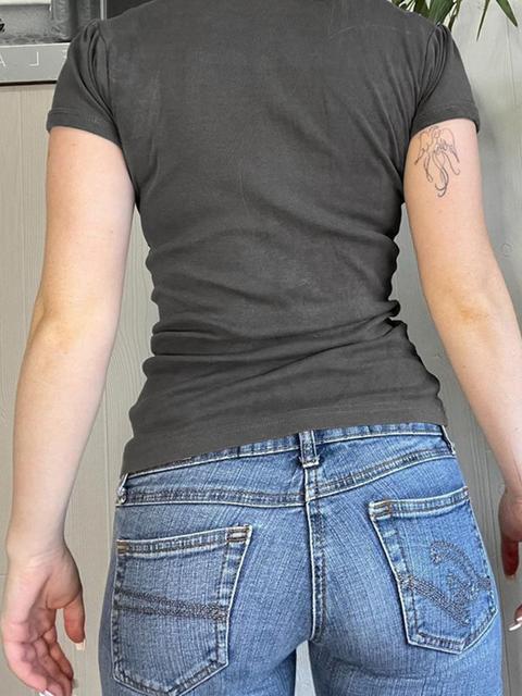 Emmiol Free shipping 2024 Raglan Sleeve Grunge Wing Print Crop Top Gray ...