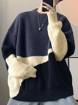 Emmiol Free shipping 2025 Men's Color Block Pullover Sweater Black M in ...