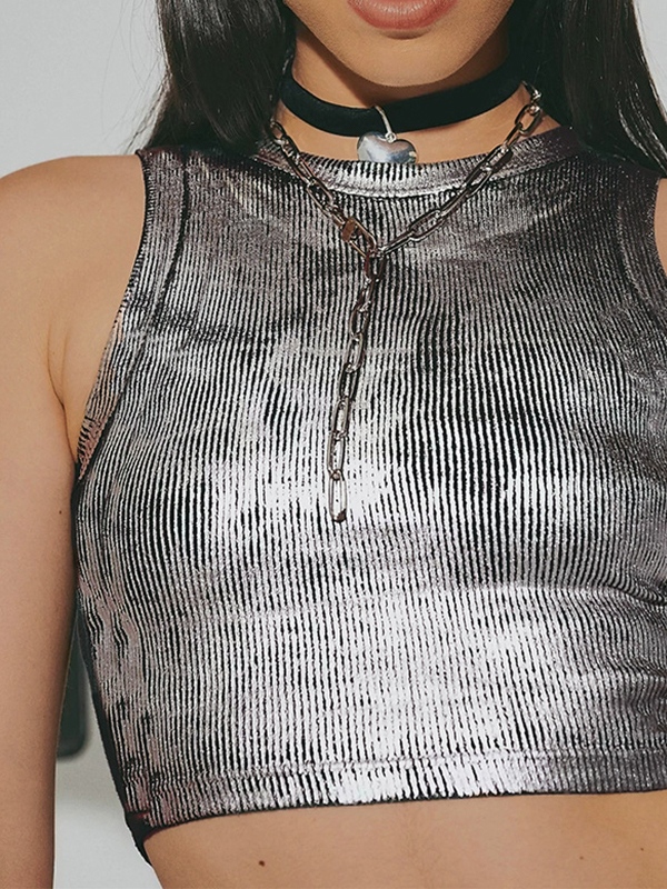 Emmiol Free shipping 2025 Hot Silver Navel Short Cami Top Black M in ...