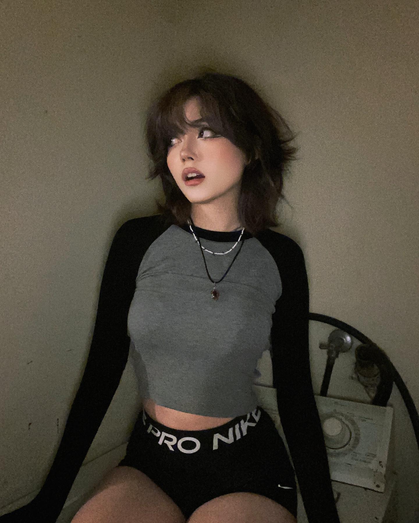 2023 Raglan Sleeve Rib Crop Top Gray S In Long Sleeves Online Store ...